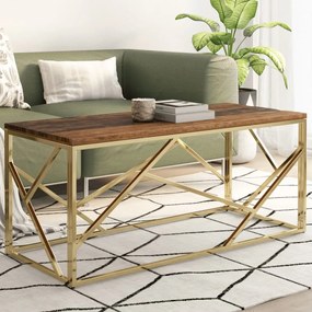 vidaXL Konferenční stolek nerezová ocel a pražcové dřevo [349942] Barva: zlatá