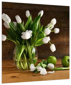 Obraz bílých tulipánů ve váze (40x40 cm)