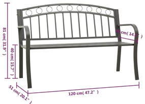 Zahradní lavice šedá 120 cm ocel - Default Title