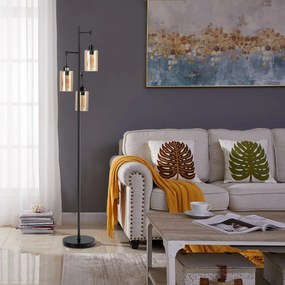 Costway Stojací lampa 164 cm s 3 závěsnými stínidly z jantarového skla a nožním