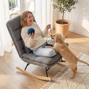 HOMCOM polstrované houpací křeslo s efektem lnu a bederním polštářem, vysoké opěradlo, dvouvrstvé sedadlo 72 cm, světle šedé