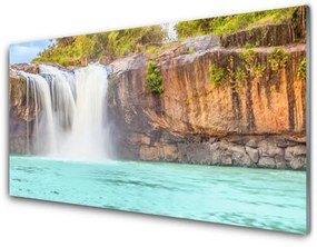 Obraz na skle Vodopád Jezero Krajina 125x50 cm