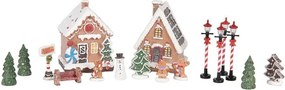 17ks perníková LED chaloupka s doplňky Gingerbread - 9*8*13 cm / 2xAAA