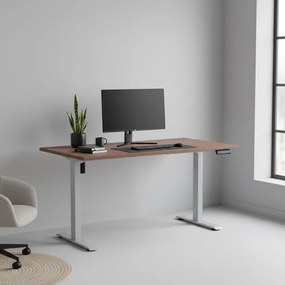 Výškově nastavitelný stůl OfficeTech B, 120 x 80 cm, šedá podnož, ořech