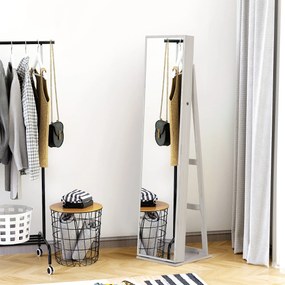HOMCOM šperkovnice se zrcadlem na stojanu, několik úložných možností a LED osvětlení, bílá, rozměry: 38Š x 38H x 157V cm