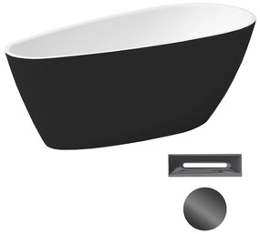 Besco Akrylátová volně stojící vana Goya A-Line BW Matt 160x73 (170x80) Barva: Bílá/černá, Rozměry (cm): 170x80, Typ a barva výpustě: Click-Clack s přepadem, grafit