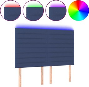 Čelo postele s LED modré 144x5x118/128 cm textil 3122568