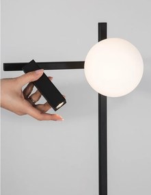 Bílá/černá kovová LED stojací lampa s ohybatelnou konstrukcí se skleněným stínidlem (výška 150 cm) Joline – Nova Luce