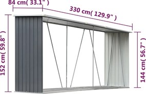 vidaXL Zahradní kůlna na dříví z pozinkové oceli 330x84x152 cm [47085] Barva: Šedá