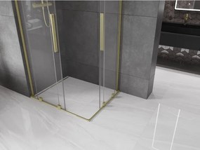 Mexen Velar L Duo, sprchový kout s posuvnými dveřmi 100 x 90 cm, 8mm čiré sklo, zlatá matná, 871-100-090-02-03-55