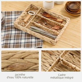 HOMCOM Obdélníkový Úložný Koš, Woven Storage Basket z Vodního Hyacintu s 4 Odděleními, Úložný Koš pro Kuchyni, Koupelnu, Ložnici, Přírodní