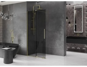 Mexen Velar, sprchová zástěna s posuvnými dveřmi Walk-in 85 x 200 cm, 8mm šedé sklo, zlatá lesklá, 871-085-000-43-50
