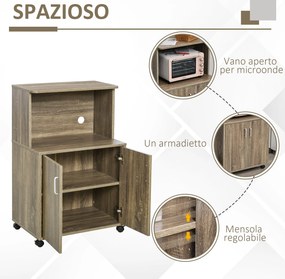 HOMCOM Víceúčelový Kuchyňský Vozík s 4 Kolíky, Skříňka se Policí pro Mikrovlnku z Dřevotřísky, 60,4x40,3x97cm, Šedá