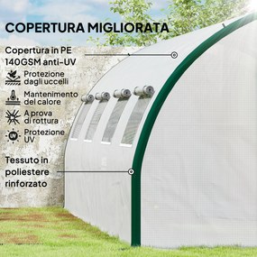 Outsunny Tunelový Skleník 6x3m s 2 Dveřmi a 8 Okny, Zahradní Skleník z PE, Polyesteru a Pozinkované Oceli, Bílý a Zelený