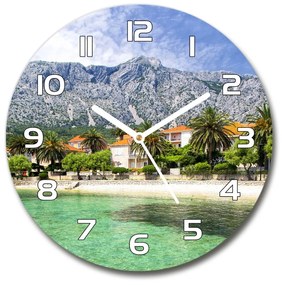 Wallmuralia Skleněné hodiny kulaté Pláž v Chorvatsku fi 30 cm