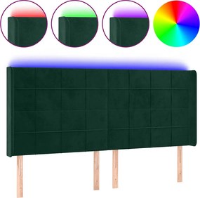 Čelo postele s LED tmavě zelené 203 x 16 x 118/128 cm samet 3124117