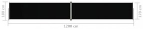 Zatahovací boční markýza 180x1200 cm Dekorhome Hnědá