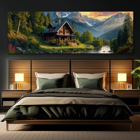 Obraz na plátně - V roubené chatce u horské říčky FeelHappy.cz Velikost obrazu: 180 x 60 cm