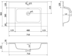 Mexen Orio, koupelnová skříňka 70 cm s umyvadlem Otis, 1 zásuvka, bílá matná, 91A10-07023-1-BF01-W18M01