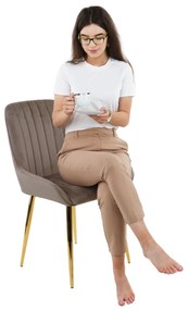 Jídelní židle LUXURY - látka Velvet, zlatý chrom / šedohnědá Taupe