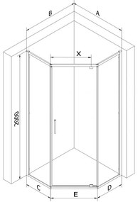 Mexen Exo, pětiúhelníkový výklopný sprchový kout 90 x 90 cm, čiré sklo, zlatá, 812-090-090-50-00