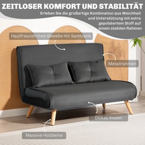 HOMCOM 2místná rozkládací pohovka, postelové sofa, pohovka konvertovatelná na postel, nastavitelná opěrka zad, látkový potah, kovový rám, šedá
