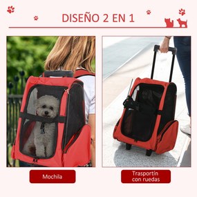 PawHut Pet Carrier Kart 2 v 1 Batoh 42x25x55 cm pro domácí mazlíčky Psy Kočky Červená