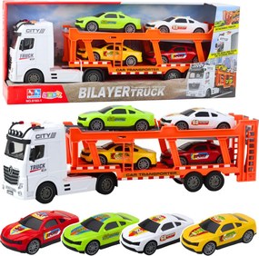LEAN Toys Odtahový kamion Lora, sada 4 autíček, otevíratelné dveře, světla a zvuky
