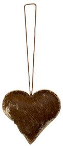 Závěsná dekorativní ozdoba hnědého srdce z hovězí kůže - 10*10*4cm