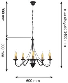 Lustr na řetězu MALBO 5xE14/60W/230V