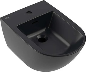 Villeroy & Boch Antao - Závěsný bidet s přepadem, otvor pro baterii, CeramicPlus, Pure Black 541100R7