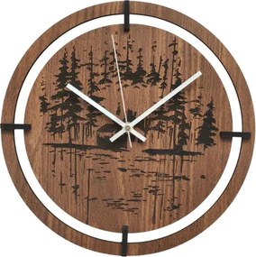 Dřevěné nástěnné hodiny s motivem lesa - moderní design | SENTOP HDF0701-ruky-silver