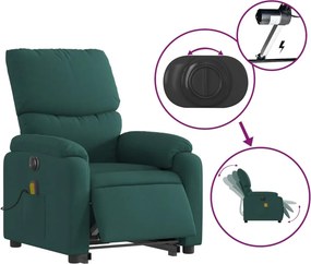 Elektrické zvedací masážní polohovací křeslo zelené textil 3204866