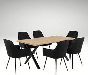 Vikio Jídelní set pro 6 osob 160x90 cm soft dub noha X černá židle s područkami VJS226-6C