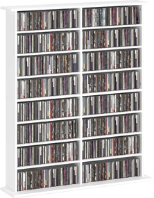 HOMCOM Úložný prostor na CD a DVD, multimedia úložná jednotka se 16 přihrádky a 12 nastavitelnými policemi, maximální kapacita 720 CD/396 DVD a Blu-ra