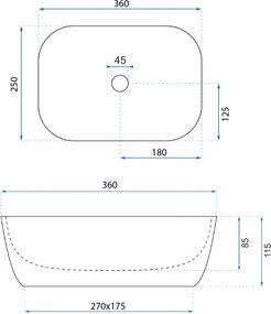 Rea Belinda Mini, umyvadlo na desku 360 x 255 x 115 cm, imitace kamene matná, REA-U4700