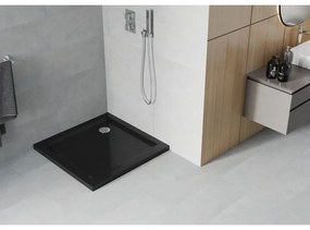 Mexen SLIM - Čtvercová sprchová vanička 90x90x5cm + chromový sifon, černá, 40709090