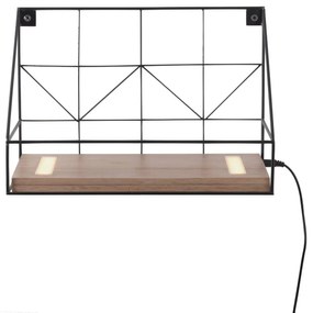 Nástěnná světelná tabule LED s dřevěnou policí, 30x15cm