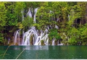 DIMEX | Vliesové fototapety na zeď Plitvická Jezera MS-5-0078 | 375 x 250 cm| zelená, bílá, hnědá
