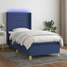 vidaXL Box spring postel s matrací a LED 90x190 cm textil [3138923] Barva: Modrá
