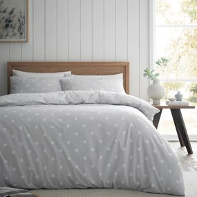 Bílé/šedé flanelové povlečení na jednolůžko 135x200 cm Polka Dot – Catherine Lansfield
