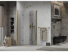 Mexen Lima Duo sprchový kout se skládacími dveřmi 90 x 90 cm, čiré sklo-zlatý profil, 856-090-090-50-00-02