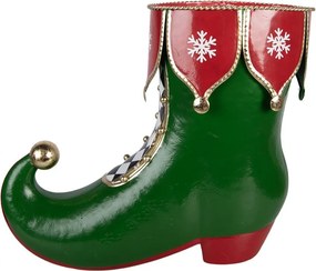 Zelená kovová vánoční dekorace bota skřítka Elfa - 39*16*31 cm