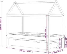 Rám dětské postele se zásuvkou bílý masivní borovice 70x140 cm 322139