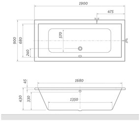 Roth KUBIC 190 obdélníková vana 190 x 90 cm 9390000
