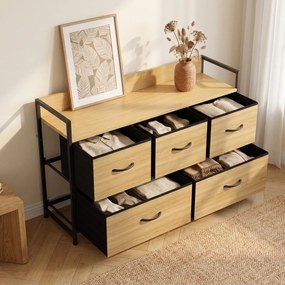 HOMCOM komoda se skládanými látkovými zásuvkami, dřevotříska s melaminem, ocelový rám, dub