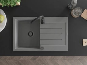 Mexen Bruno, granitový dřez 795x495x200 mm, 1-komorový, šedá s černým sifonem, 6513791010-71-B