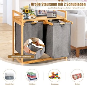 Costway Bambusový koš na prádlo se dvěma přihrádkami 2dílný koš na prádlo, šedá