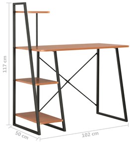 Psací stůl s poličkami černý a hnědý 102 x 50 x 117 cm