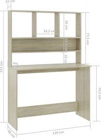 vidaXL Marketos Psací stůl s policemi dub sonoma 110 x 45 x 157 cm dřevotříska